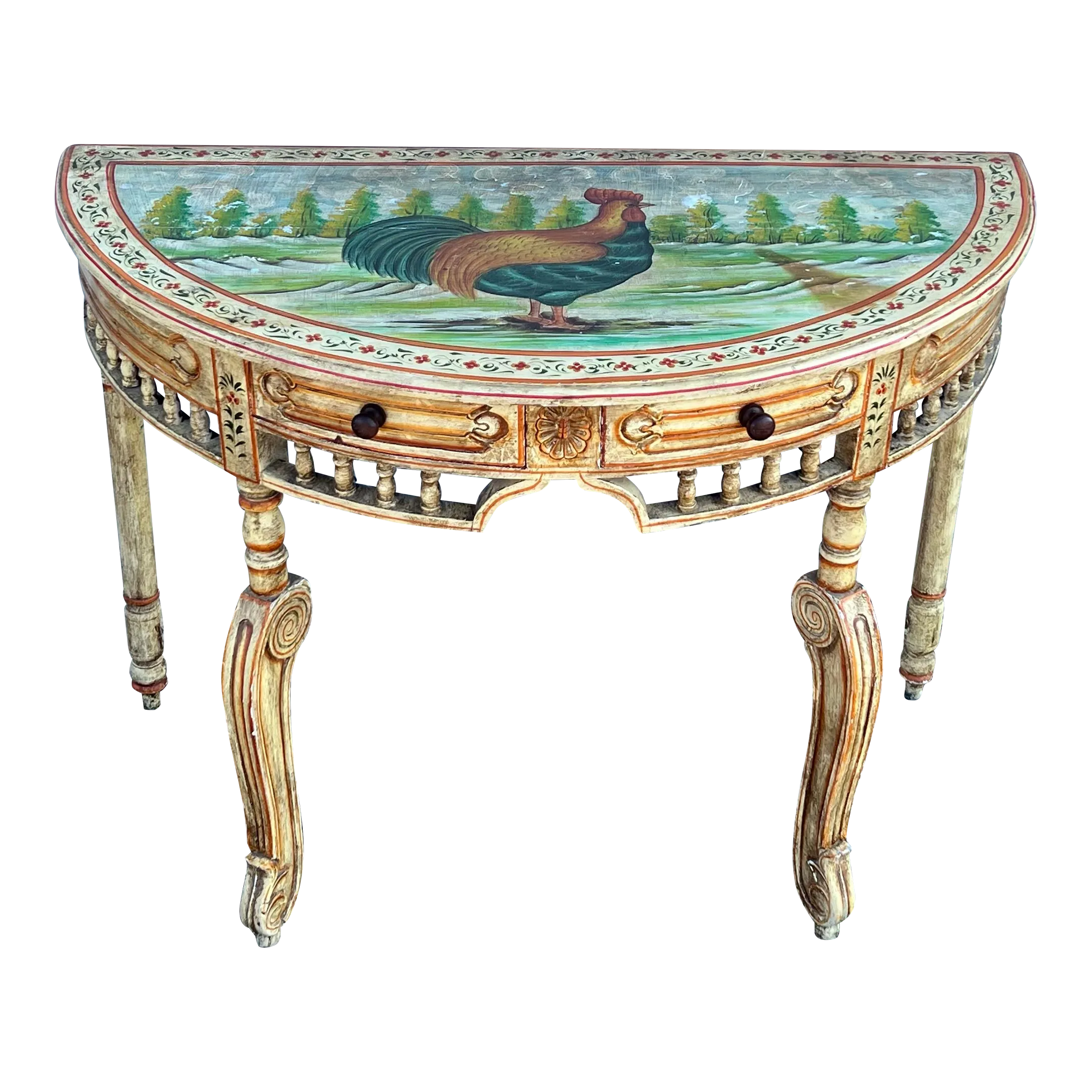 Vintage Folk Art Hand Painted Rooster Console Table Chairish