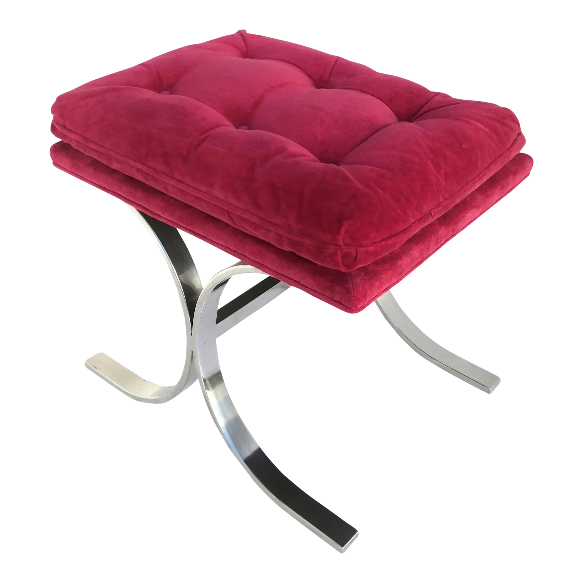 Chrome Bench With Magenta Pink Seat Milo Baughman Style | Chairish