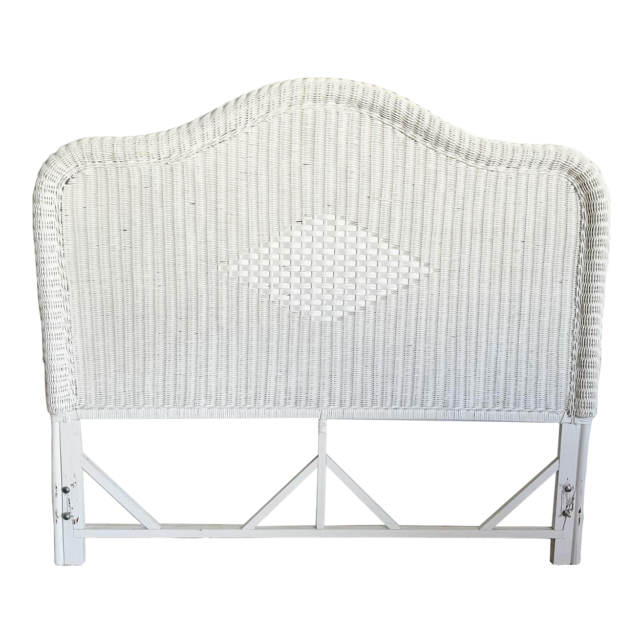 Coastal White Wicker Full Size Headboard | Chairish