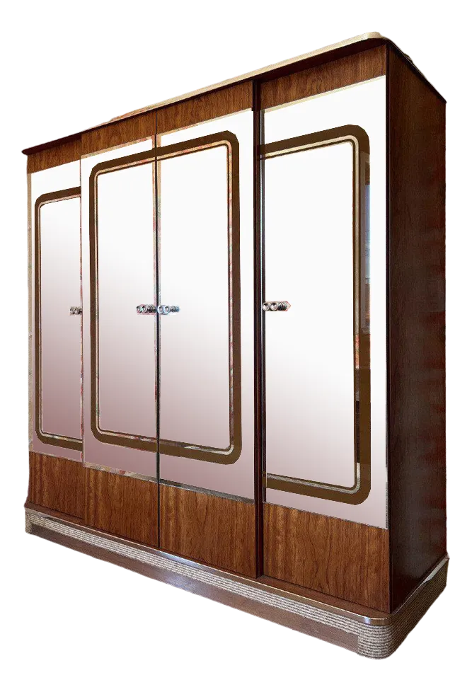 Large Vintage Macassar Projection Wardrobe in Mirrored Glass and Chrome ...