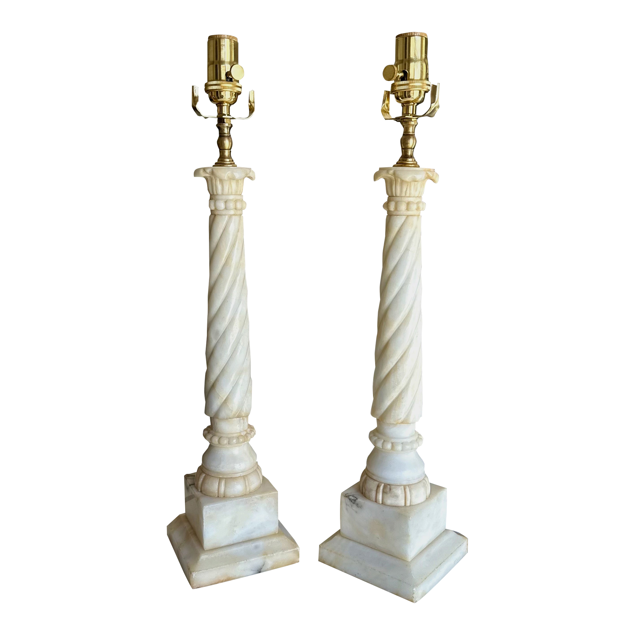 Pair Italian Neoclassic Column Alabaster Table Lamps | Chairish
