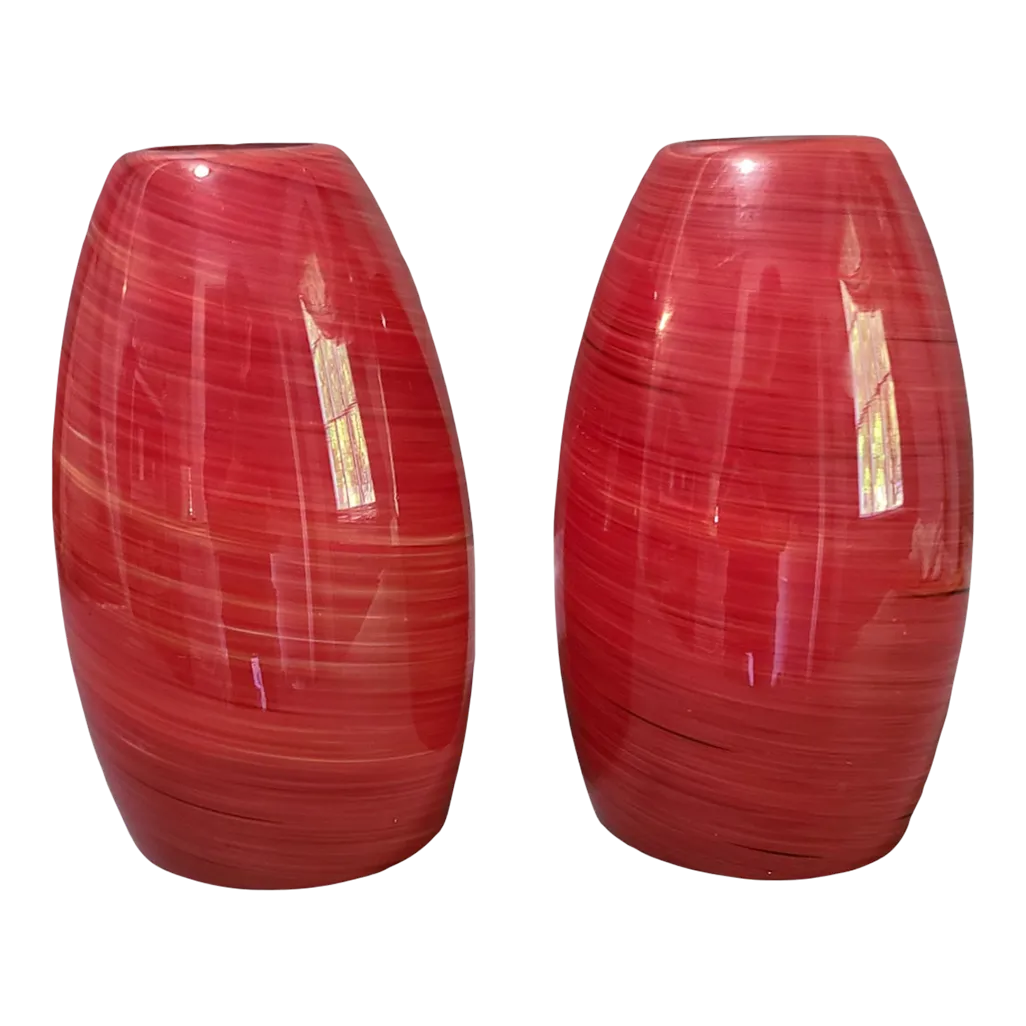 A Pair of Vintage Art Cashed Glass Attributed Murano Red Pendant Shades ...