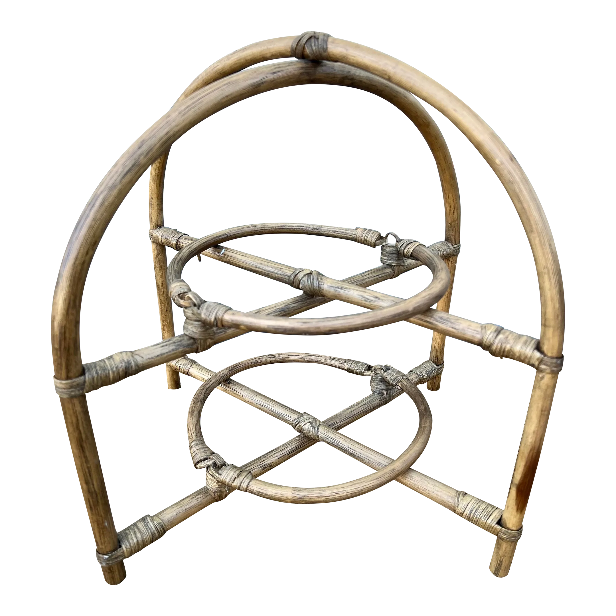 Bamboo Rattan Tiered Folding Plate Stand | Chairish