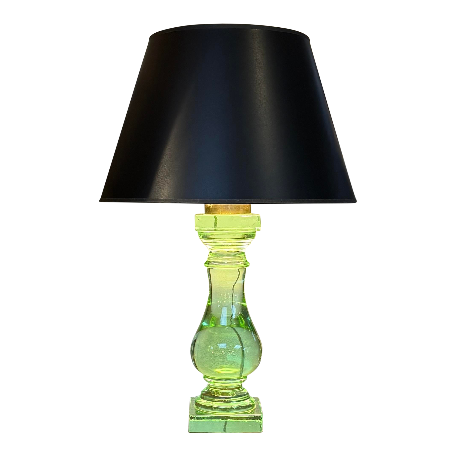 Vintage Emerald Glass Balustrade Table Lamp | Chairish