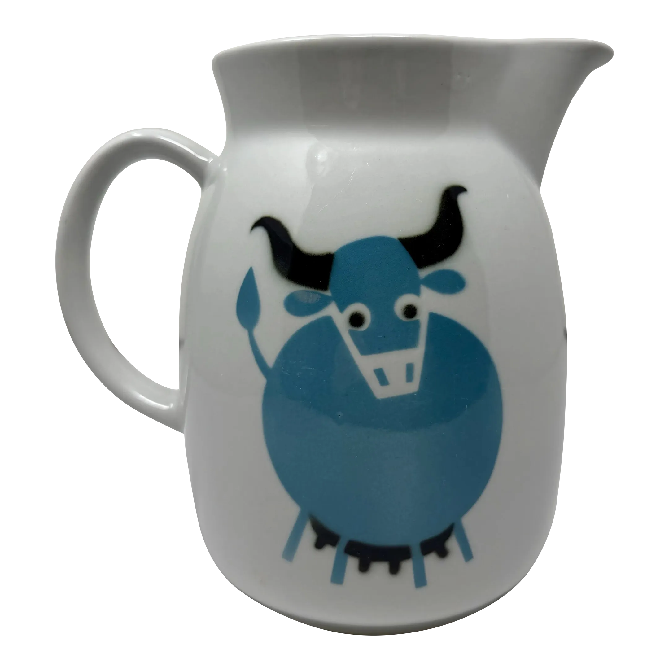 Mid-Century Arabia Glazed Blue Bull Cow Ceramic Milk Pitcher Kaj Franck ...