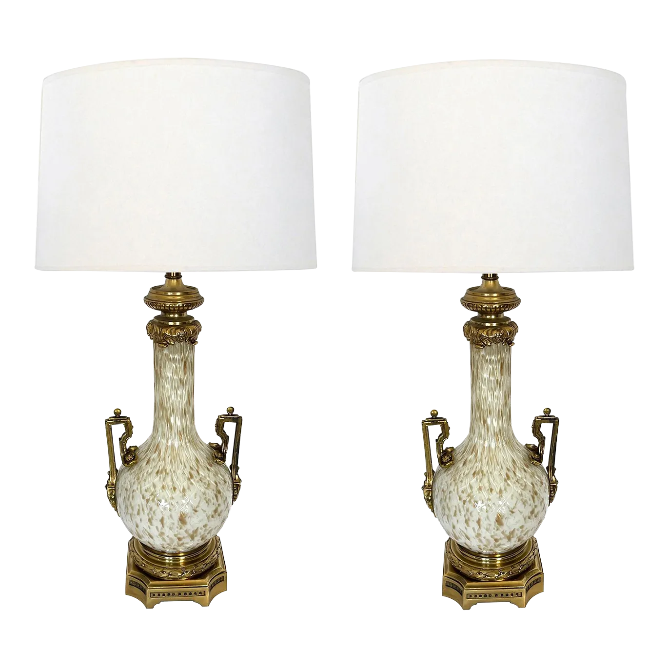 Pair of 1960s Murano Style Gold Aventurine Bottle-Form Lamps With Brass ...