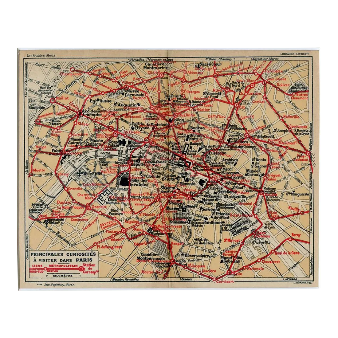 1920s, Paris Map Featuring Tourist Attractions, Original Vintage ...