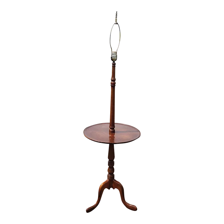 Mid-Century Mahogany Tripod Snake Feet Floor Lamp Table | Chairish