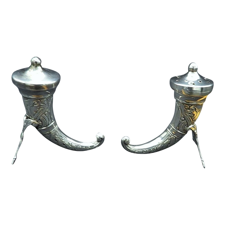 Antique Sterling Silver Norwegian Viking Horn Salt & Pepper Shakers- a ...