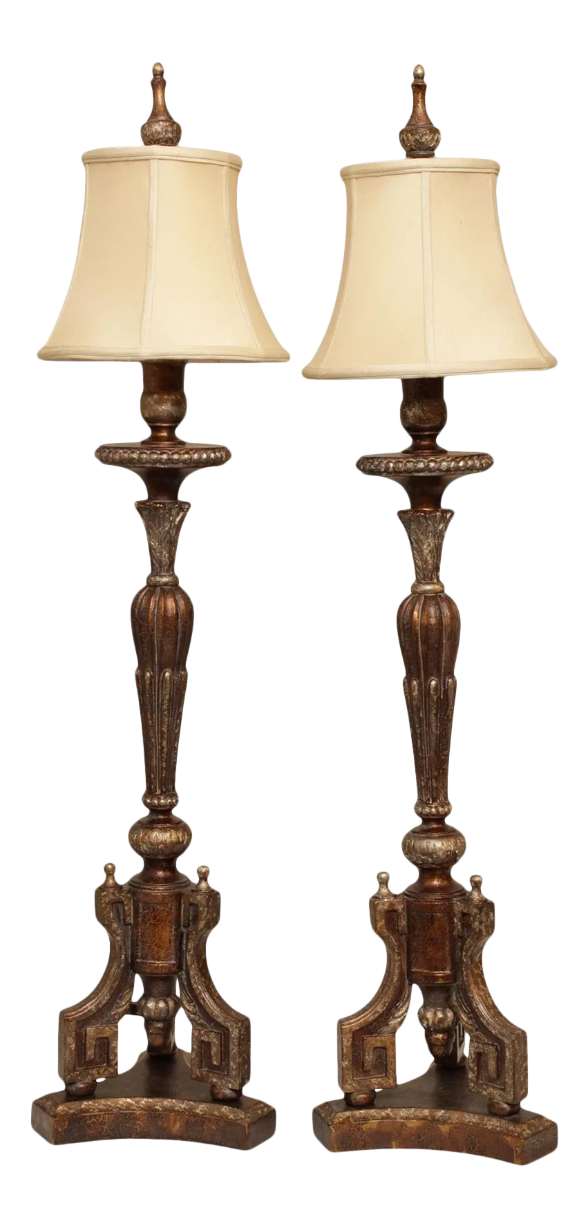Tall Pair Neo-Classical Style Polychrome Decorated Table Lamps | Chairish