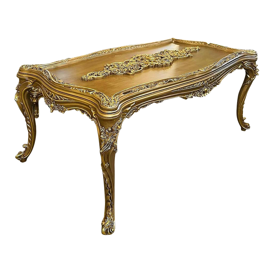 Baroque Style Gold Dining Table With Gold Leaf Details | Chairish