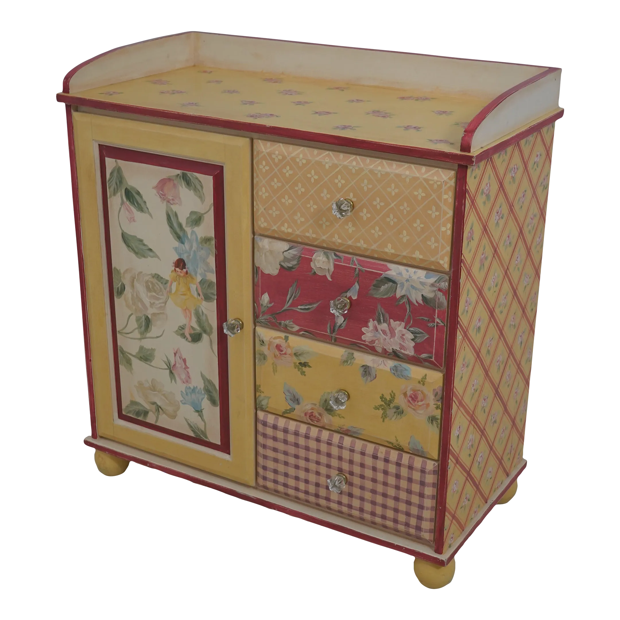 Whimsical Hand Paint Decorated Dressing Table Cabinet | Chairish