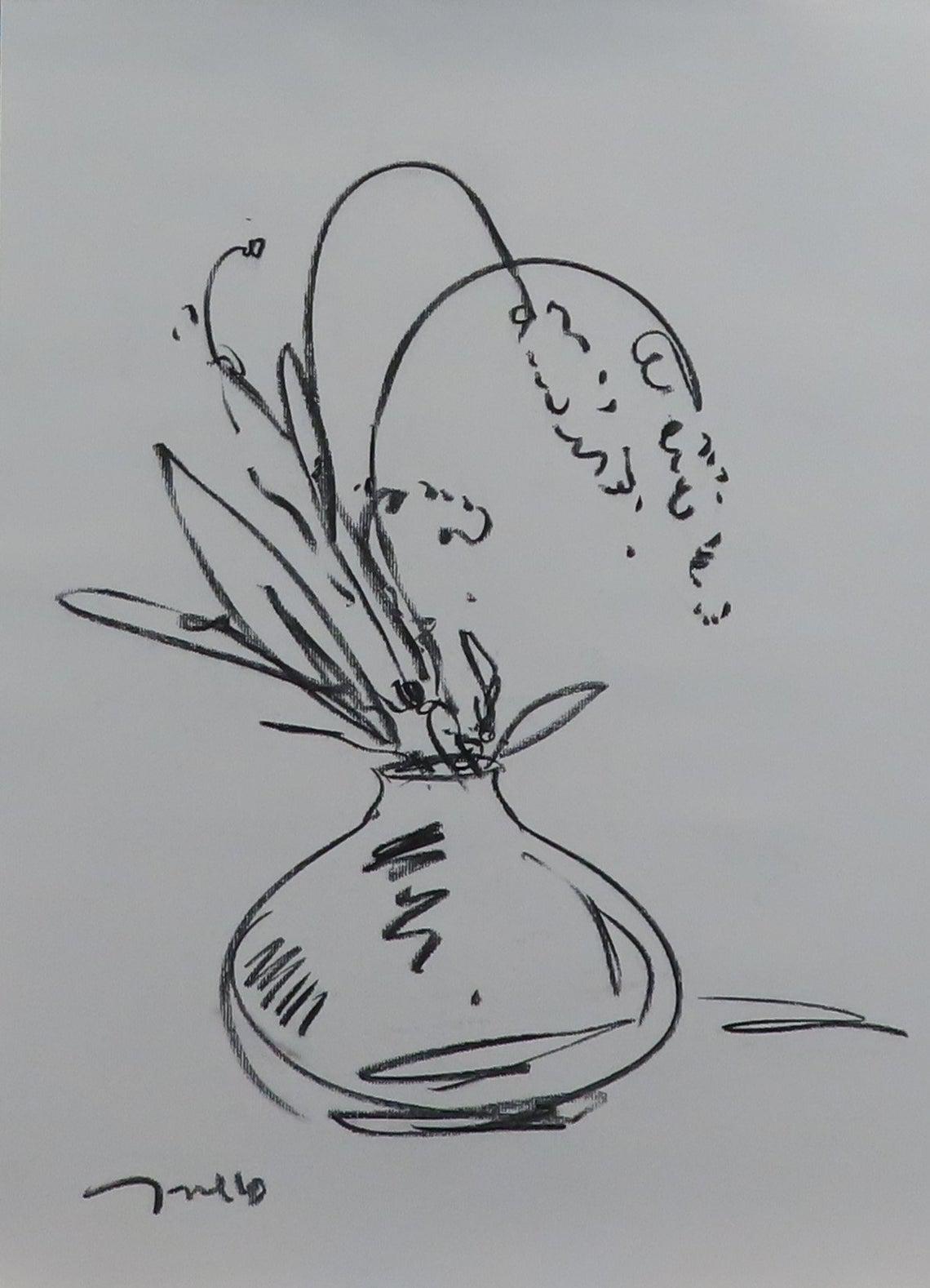 Contemporary Plant Still Life Charcoal Drawing by Jose Trujillo | Chairish