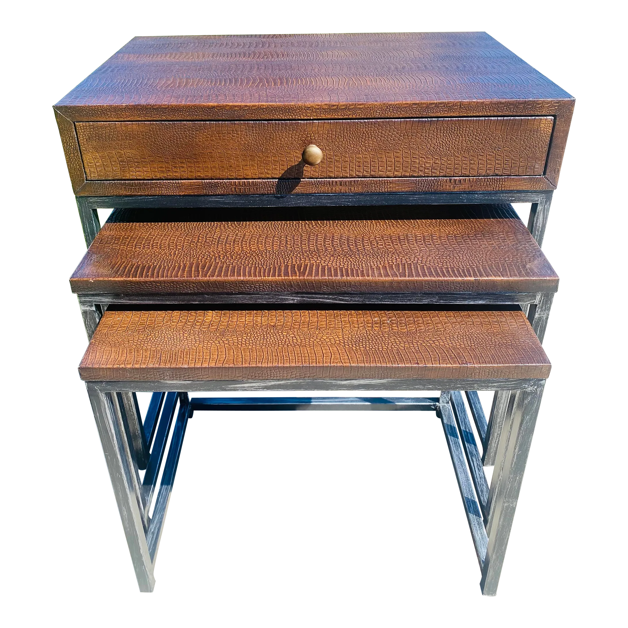 Handsome, Modern Faux Crocodile Nest of Tables | Chairish