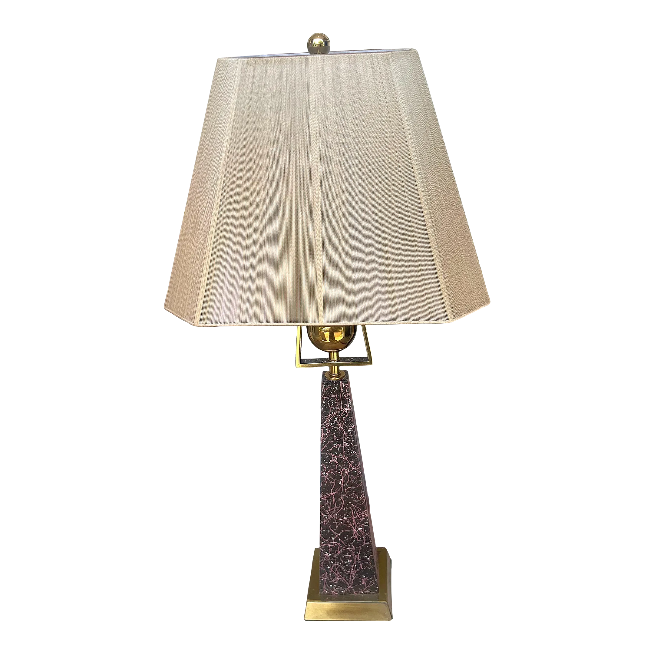 Mid-Century Modern Obelisk Table Lamp With String Shade | Chairish