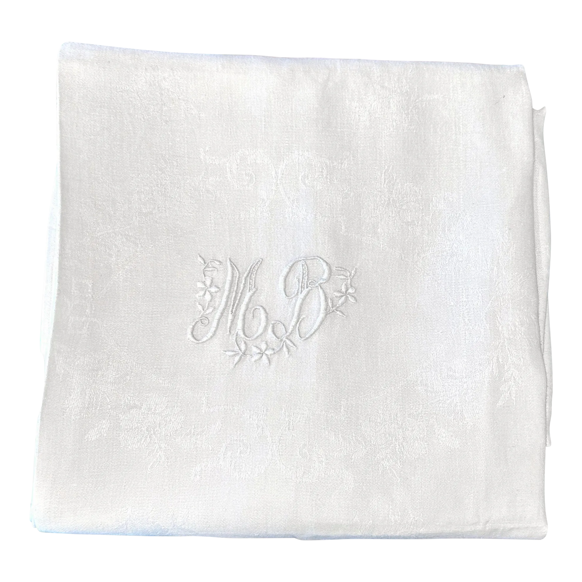 Antique French Ivory Linen "MB" Monogrammed Tablecloth | Chairish