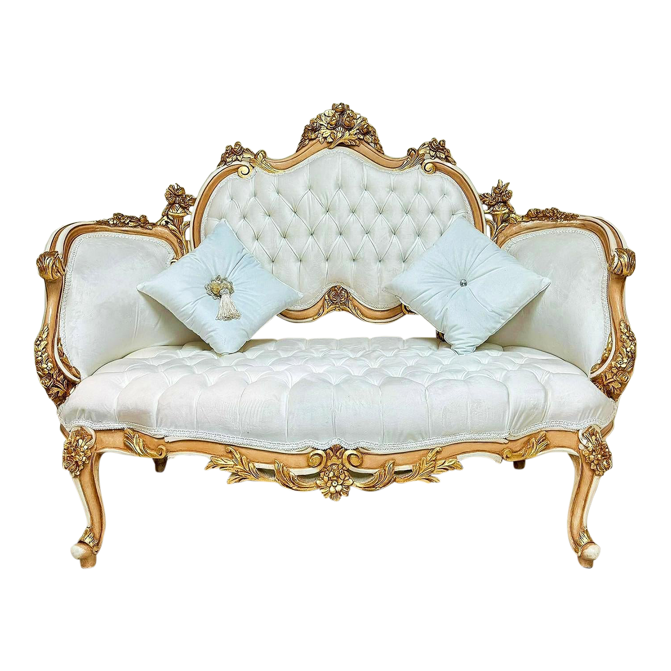 French Rococo Style White Settee Sofa With 2 Pillows | Chairish
