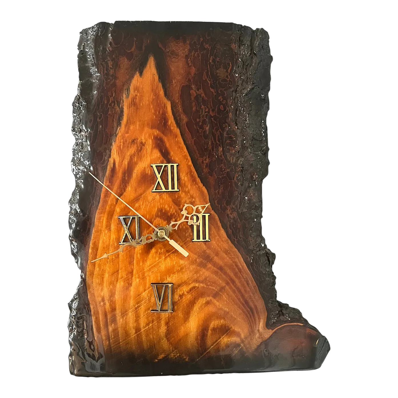 Vintage 1970s Lacquered Burl Wood Wall Clock | Chairish