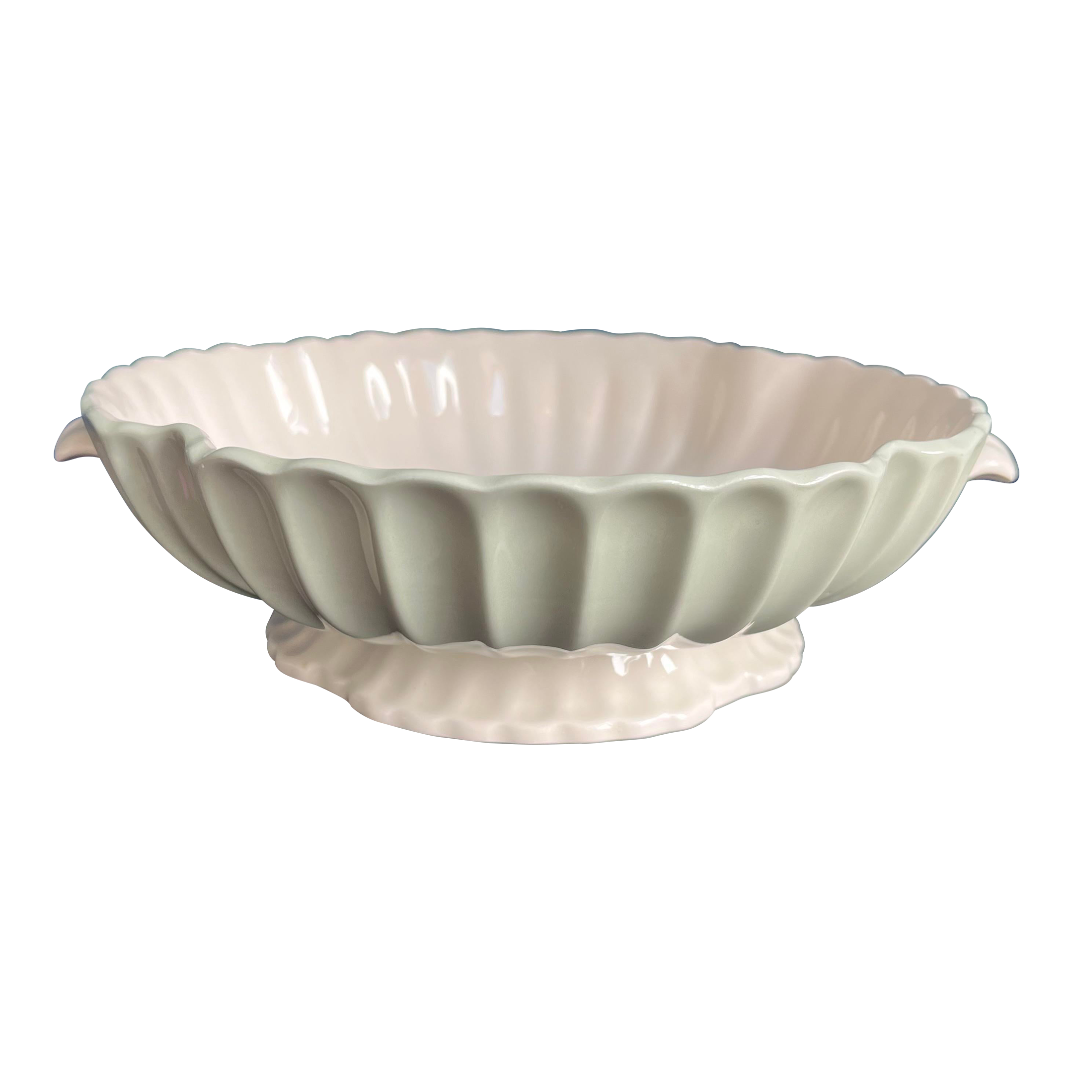 1960s Vintage Spode Fortuna Footed Dish in Minty Sage and Ivory | Chairish