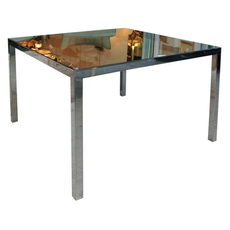 Mid Century Modern Square Dining Table w/ Rectangular Chrome Legs ...
