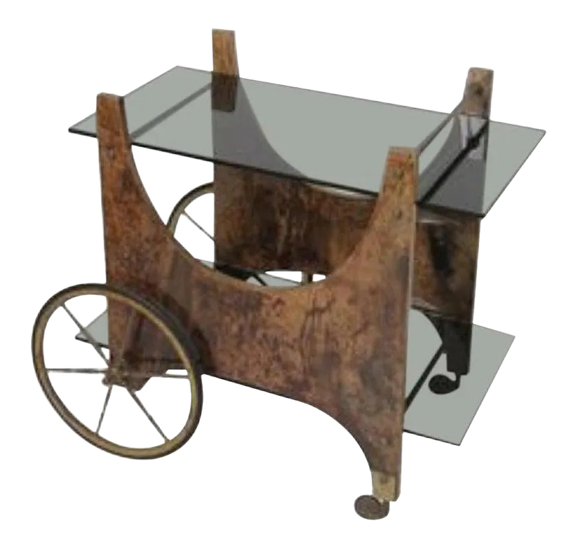 Italian Lacquered Goatskin Bar Cart or Serving Cart by Aldo Tura | Chairish
