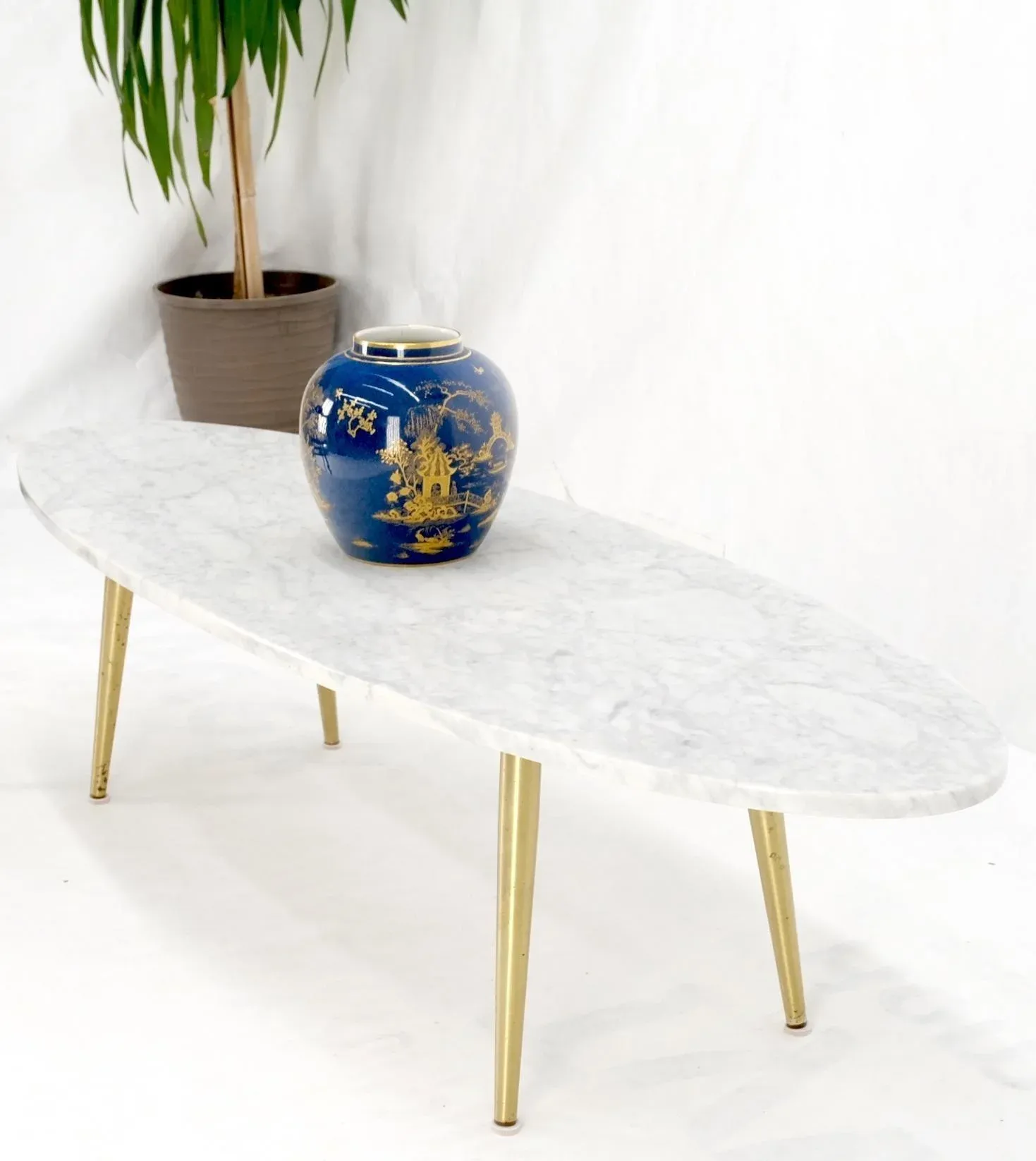 White Oval Carrara Marble Top Italian Mid Century Modern Coffee Table Brass Legs Chairish