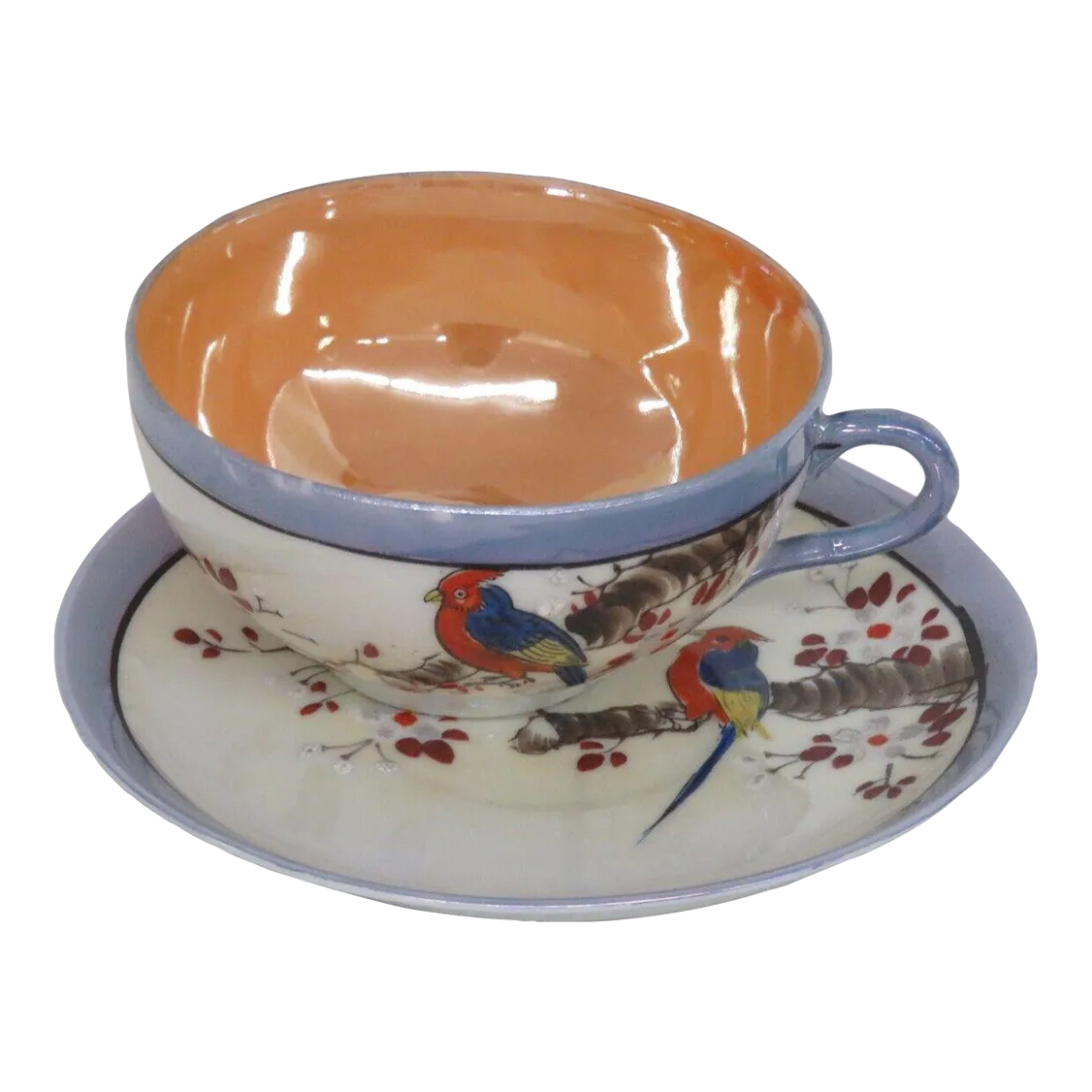 Lusterware Japan Porcelain Parrot Bird Floral Teacup and Saucer Set ...