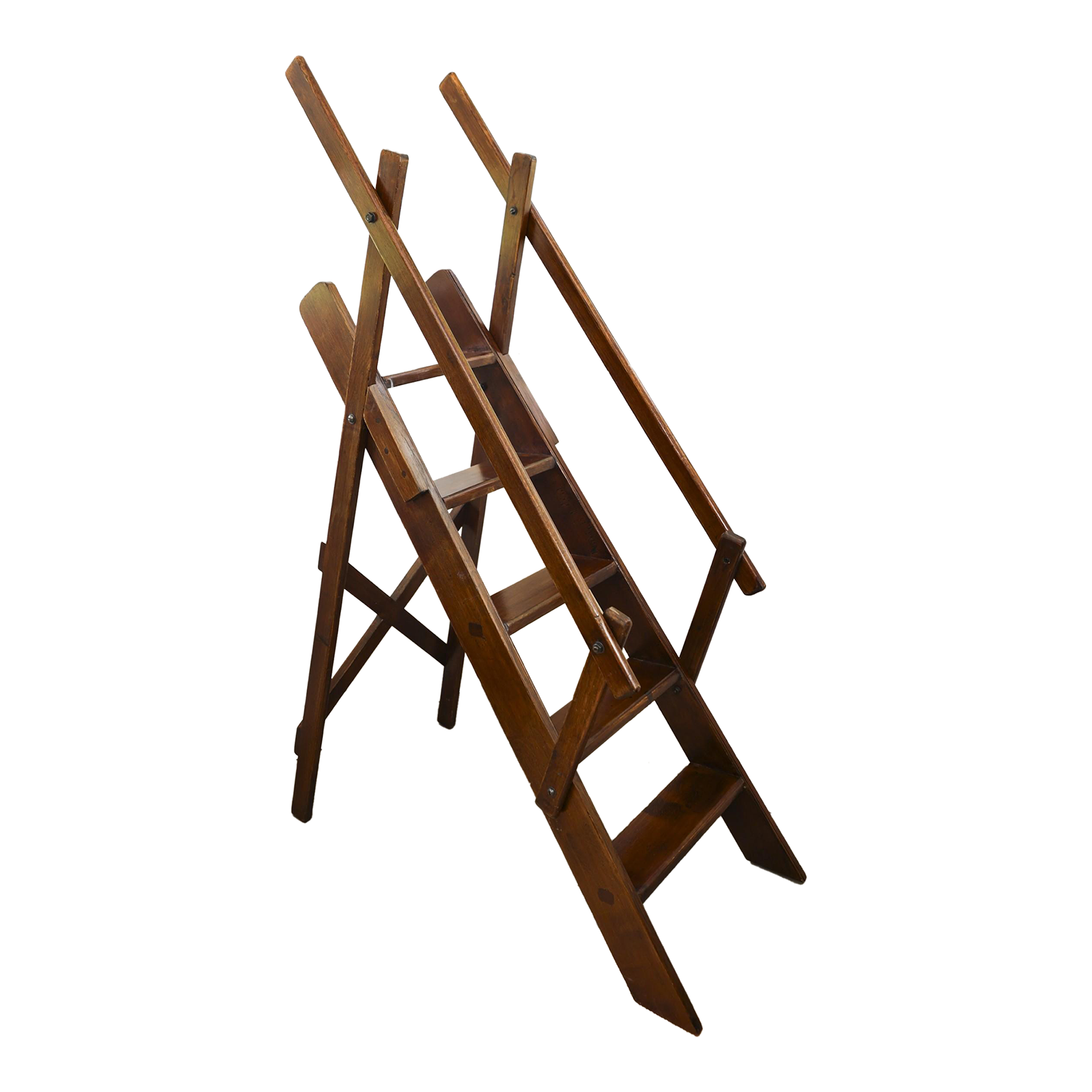 Antique Mahogany Collapsible Library Step Ladder | Chairish