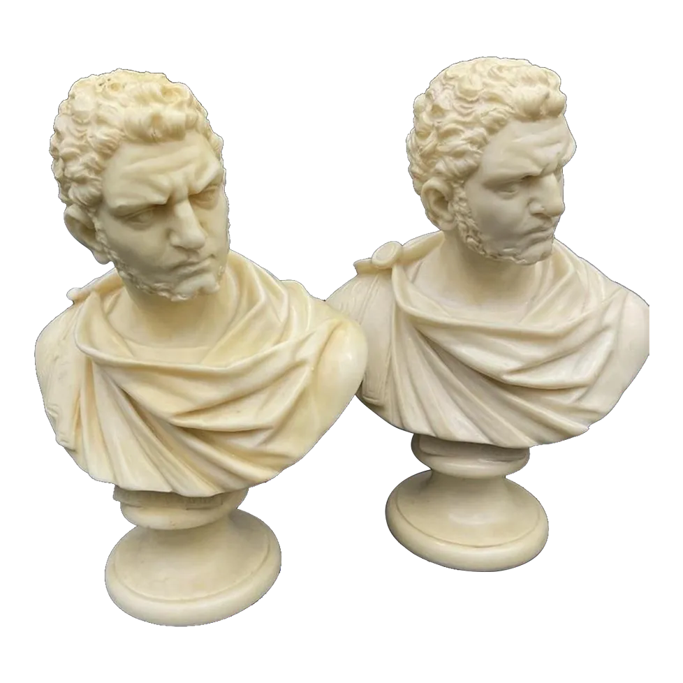 1950’s Pair of Hand Carved and Signed Resin Busts of “Caracalla” | Chairish