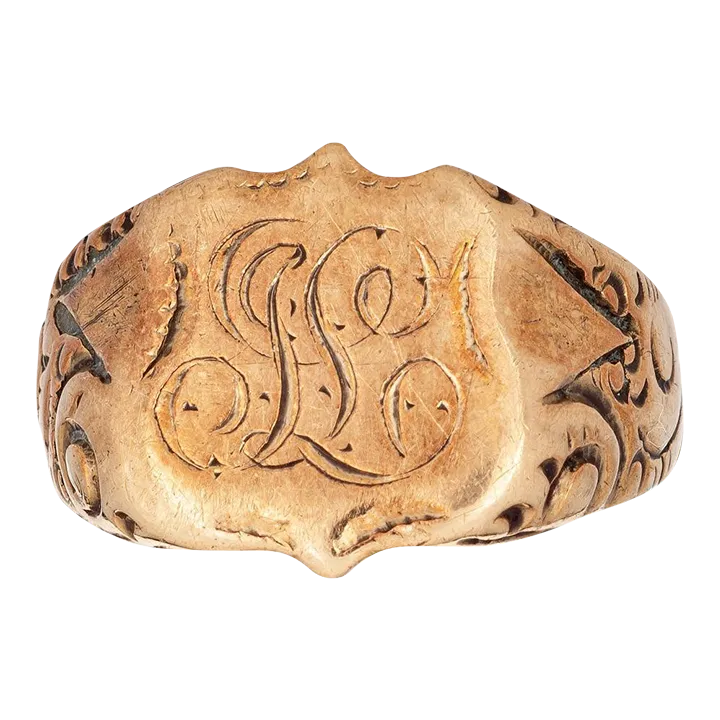 Late 20th Century Antique Victorian Shield Signet Ring 14k Rose Gold ...
