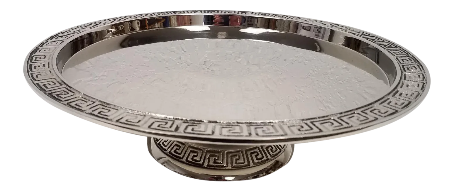 Greek Style Nickel Cake Plate | Chairish
