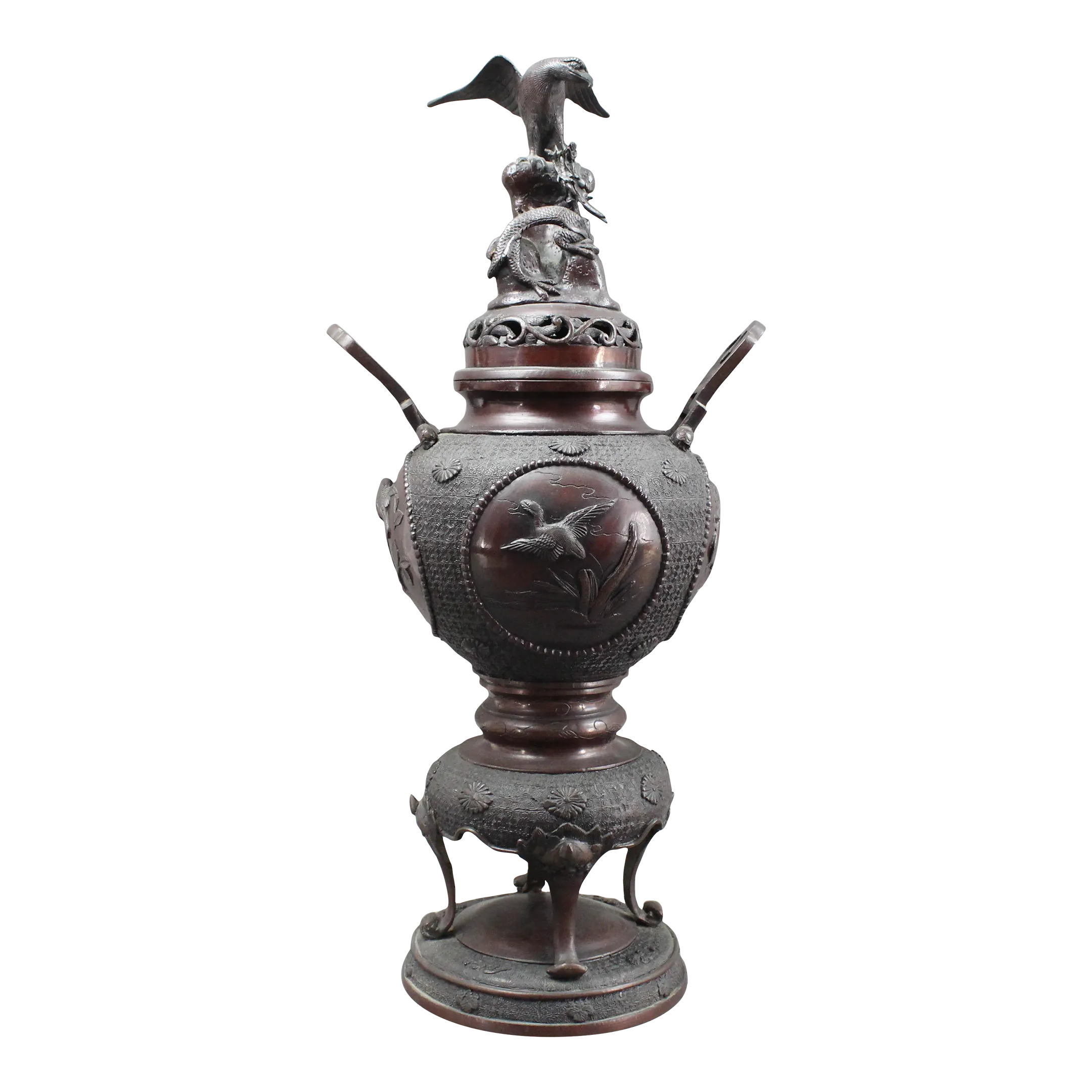 Mid 20th Century Large Japanese Bronze Censer Koro Incense Burner Eagle ...