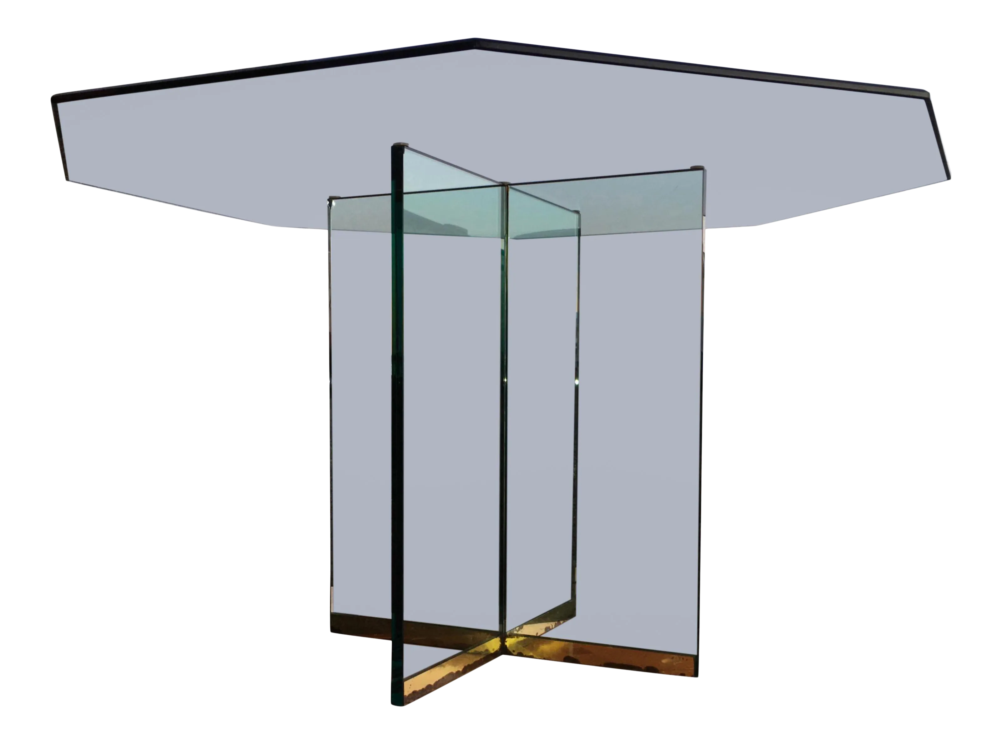 Modern Brass & Glass X-Base Pedestal Dining Table Thick Octagonal Glass ...