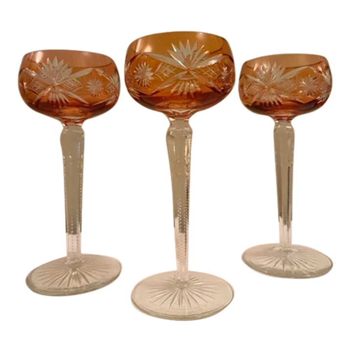 1920s German Cut Crystal Wine Glasses - Set of 3 | Chairish