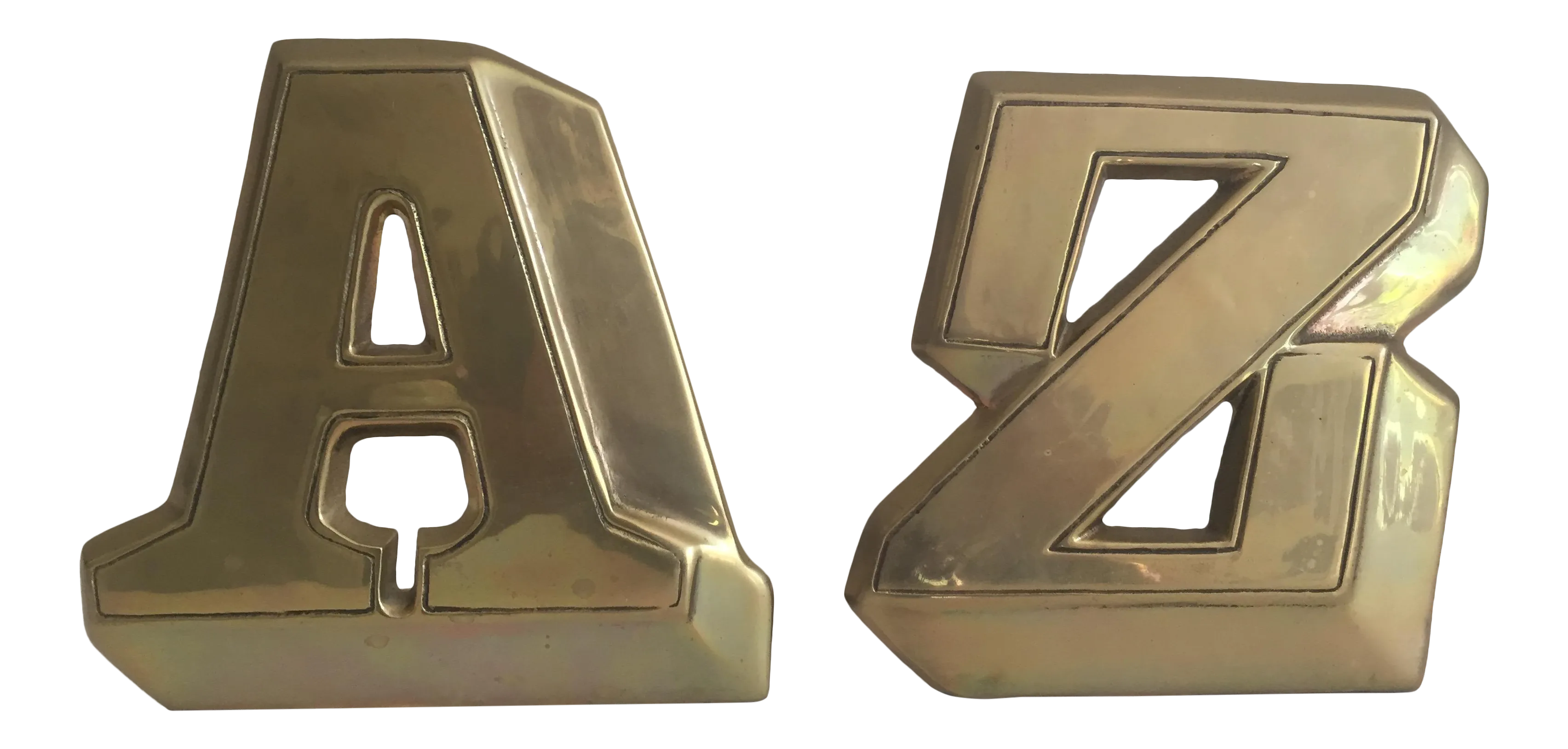 Mid-Century Modern Solid Brass "A & Z" Bookends - a Pair | Chairish