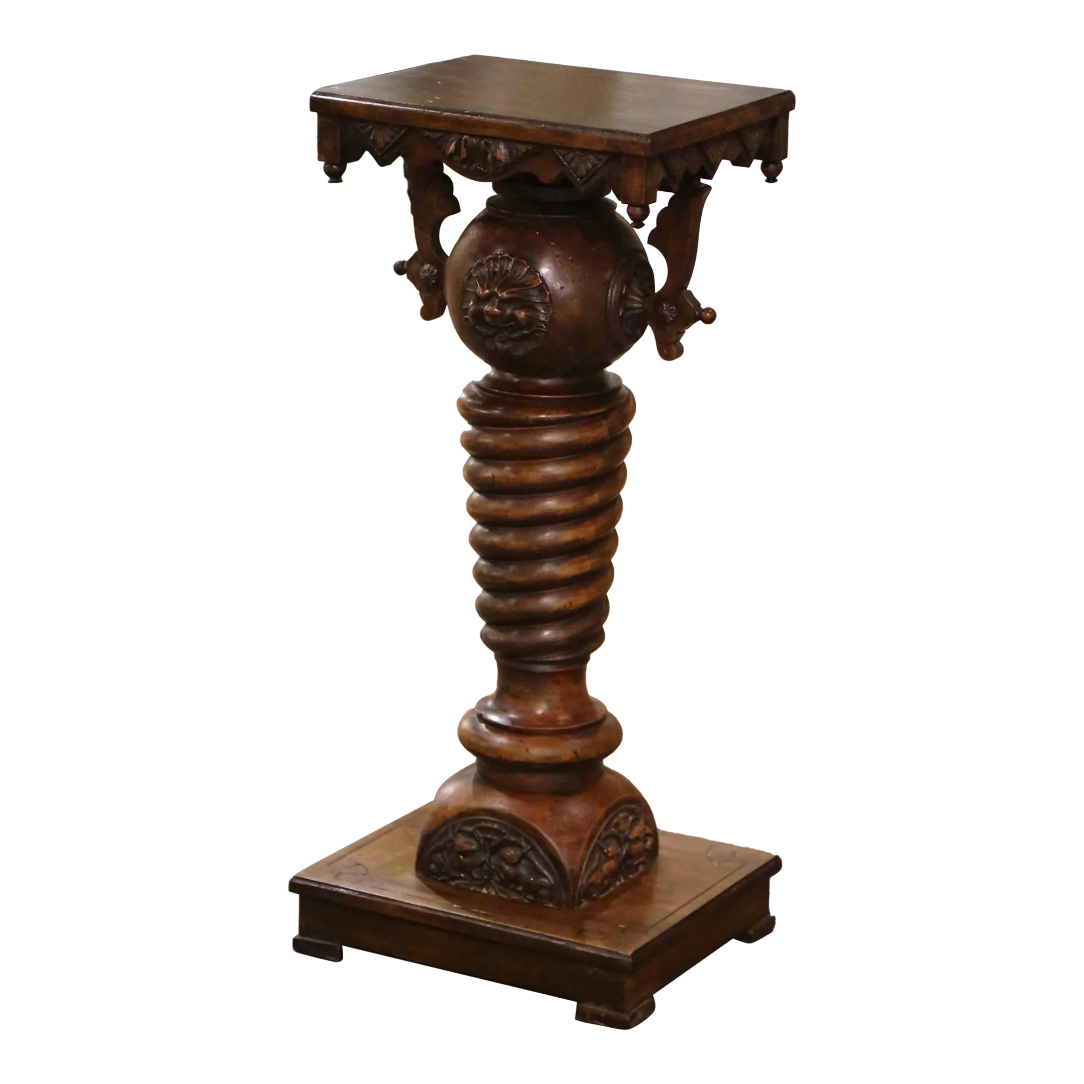 Early 20th Century French Baroque Carved Mahogany Barley Twist Pedestal ...