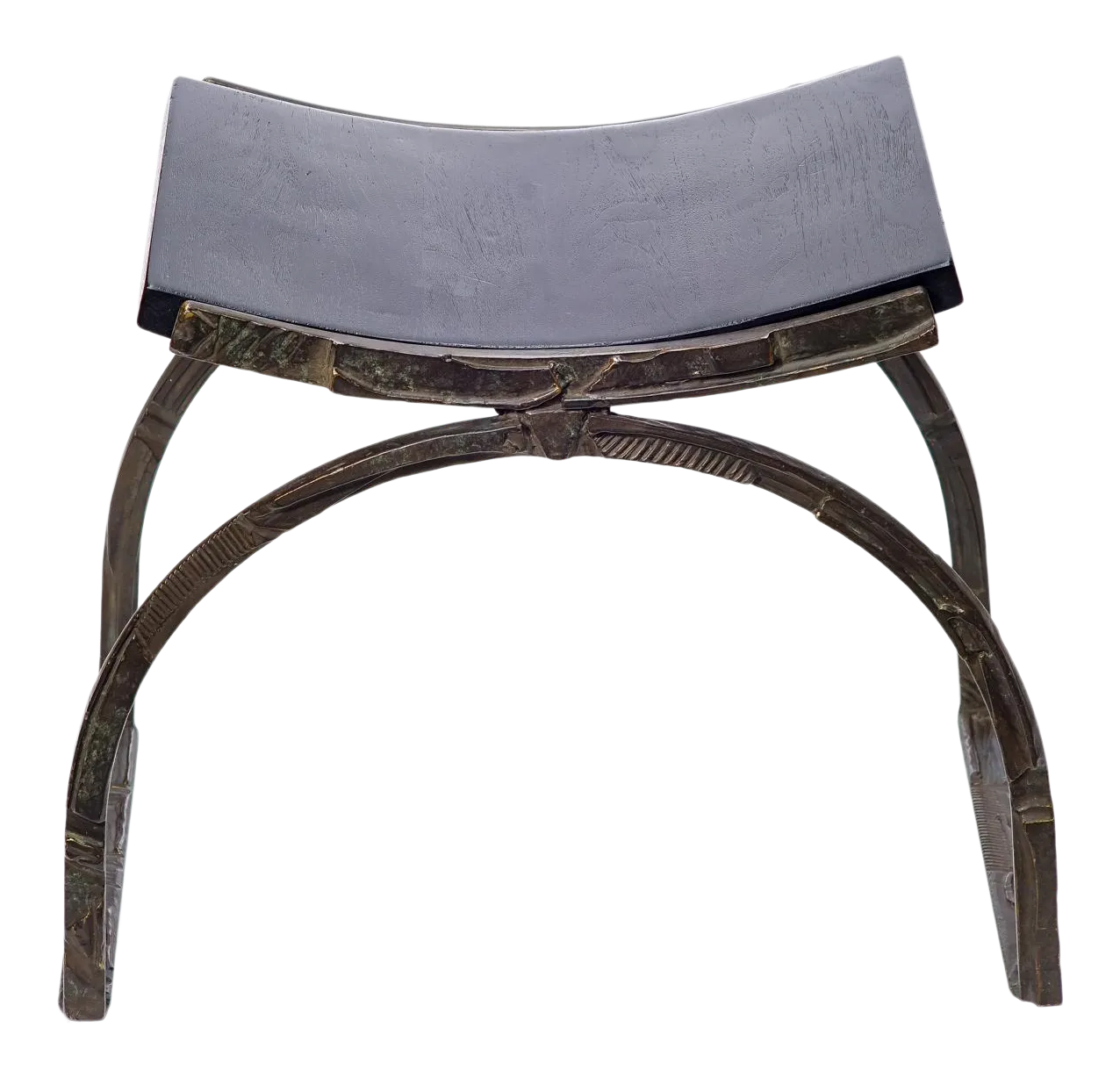 Mid Century Style Bronze and Wood Bench | Chairish