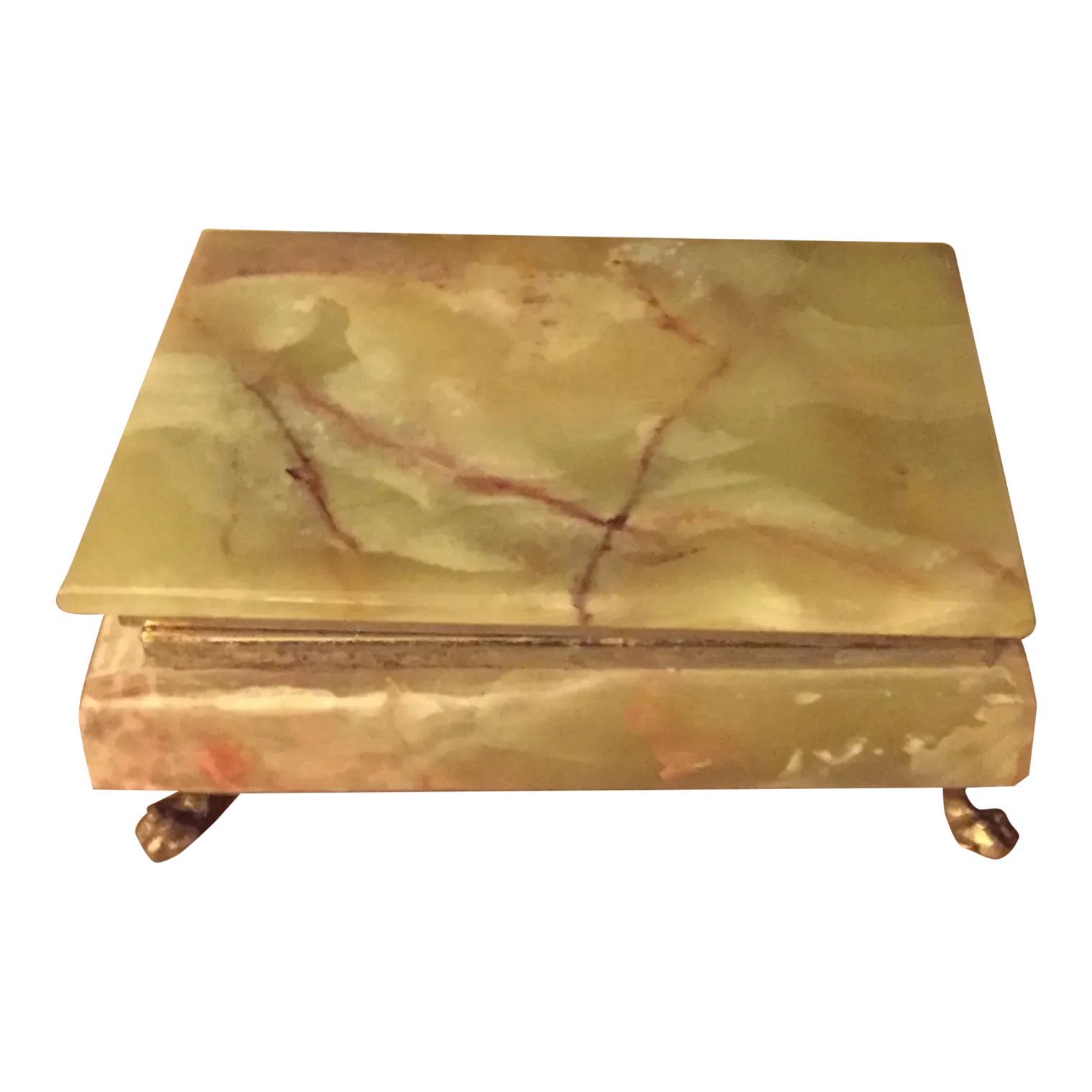 1950s Mid Century Translucent Olive Green Onyx with Brown Veins Red ...
