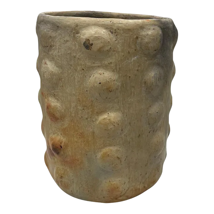 Sejnane Cylindrical Clay Bumpy Vessel - Light Medium | Chairish