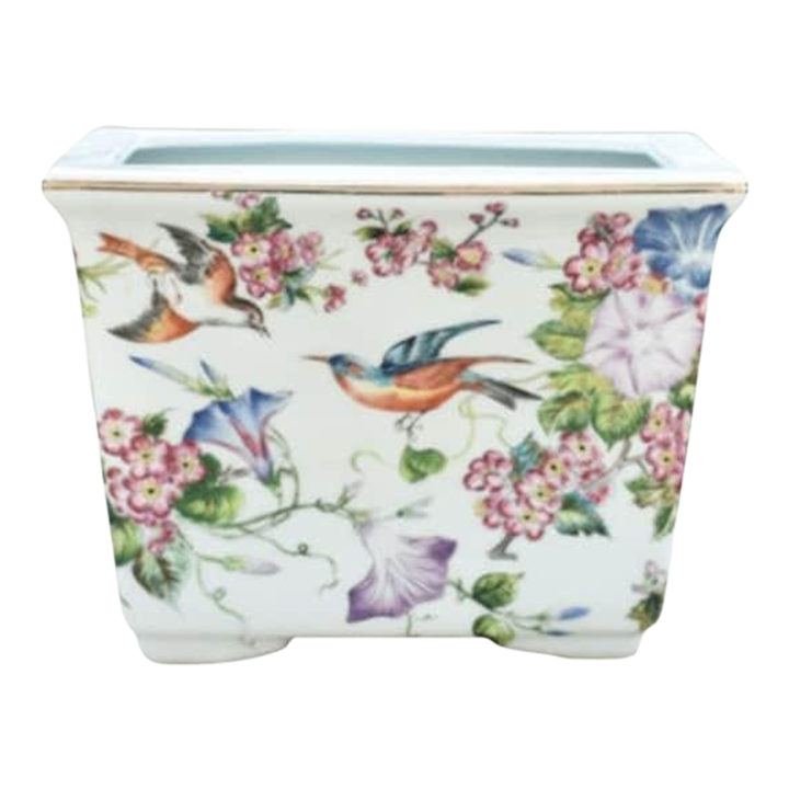 Chinoiserie Chic Colorful Birds and Floral Porcelain Cachepot Planter ...