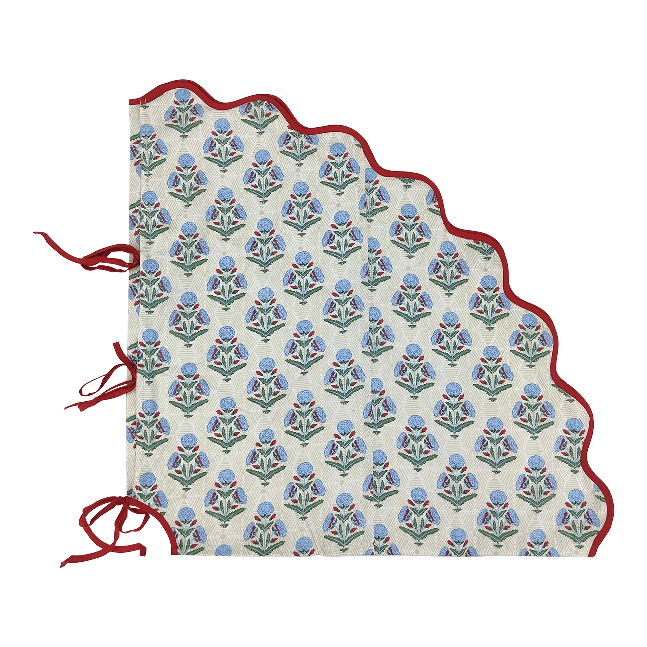 Handmade Scalloped Light Blue Poppy Christmas Tree Skirt with Red ...