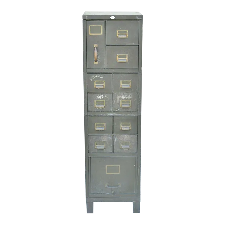 Vintage Army Green Steel Metal Industrial Narrow Stack File Cabinet by ...