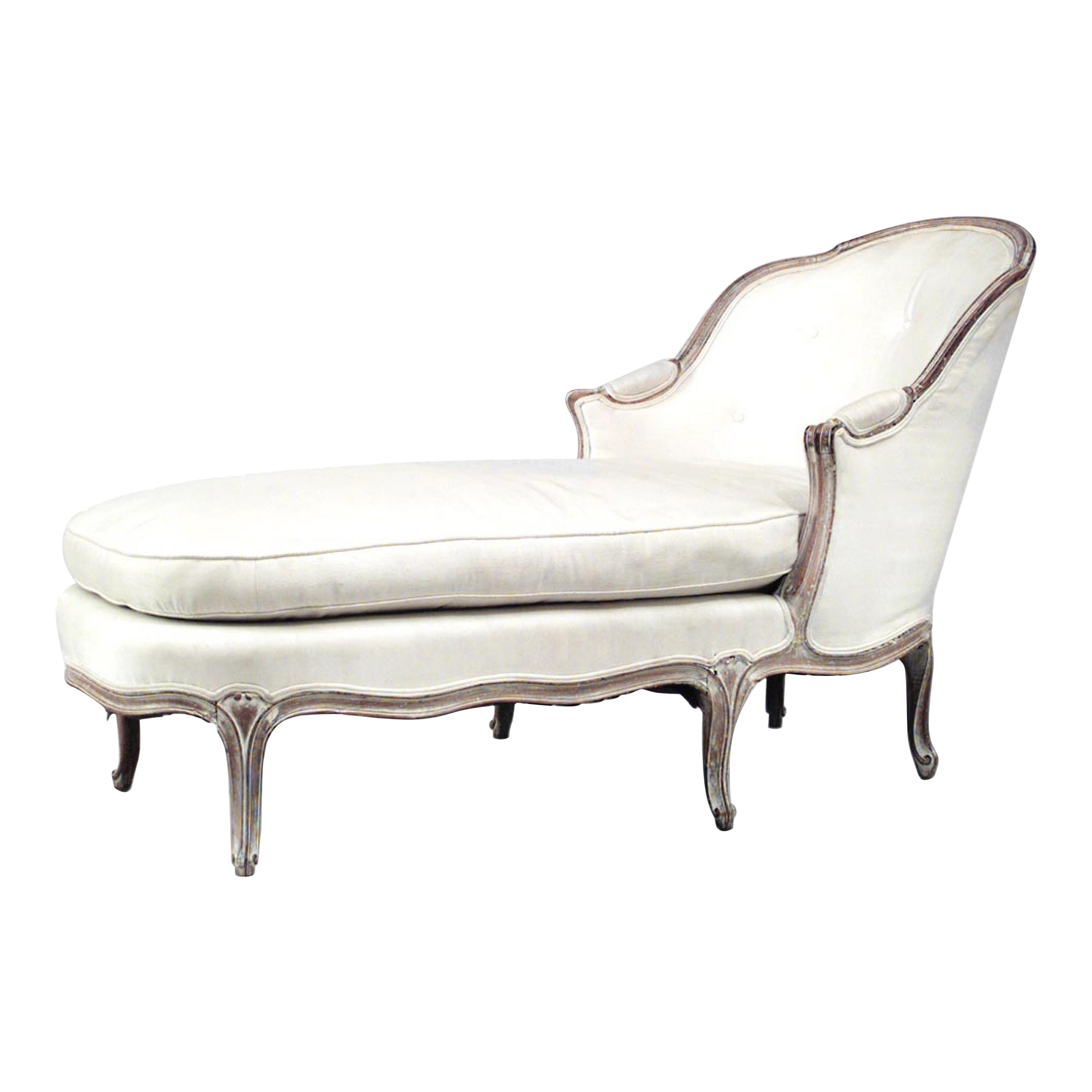French Louis XV Style Cream Upholstered Cerused Wood Chaise | Chairish