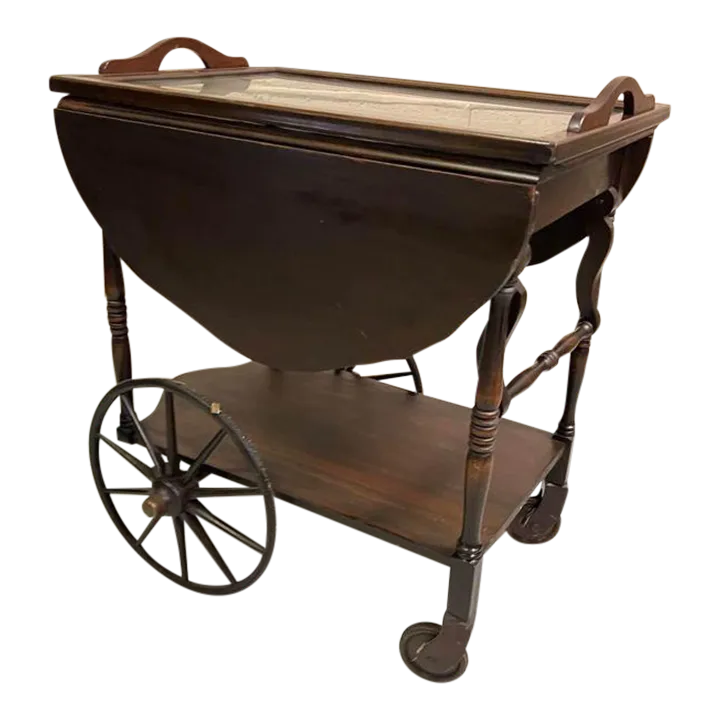 Early 20th Century Antique Tea Cart With Removable Serving Tray | Chairish