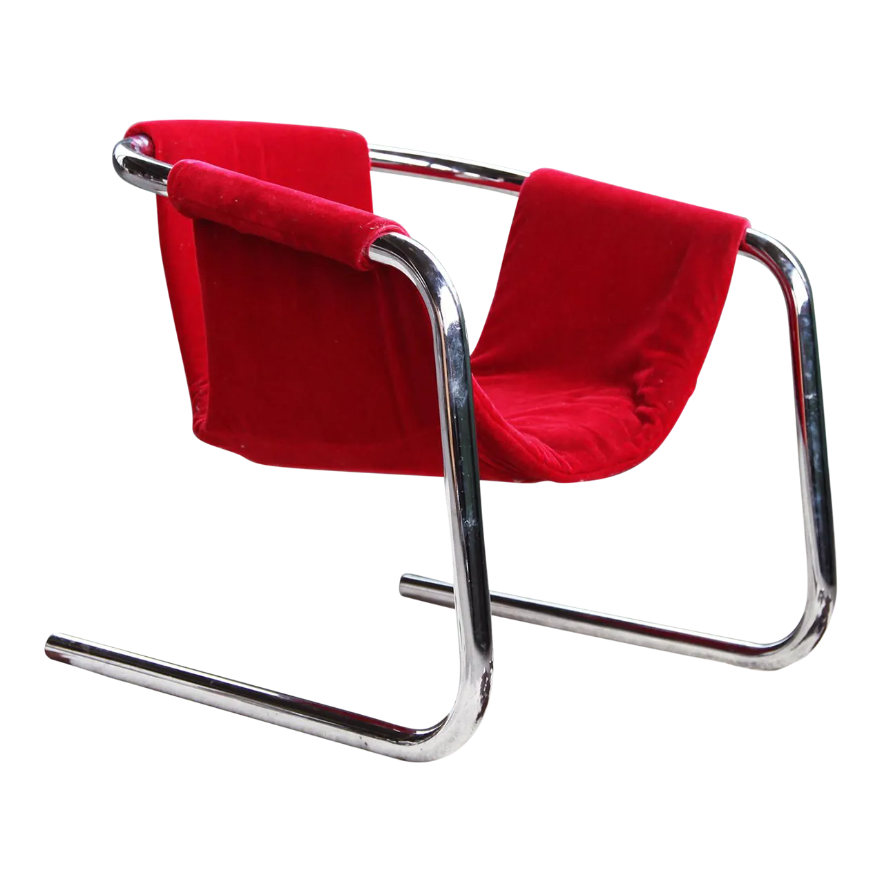 1970s Postmodern Chrome Vecta Zermatt Sling Red Velvet Lounge Chair ...