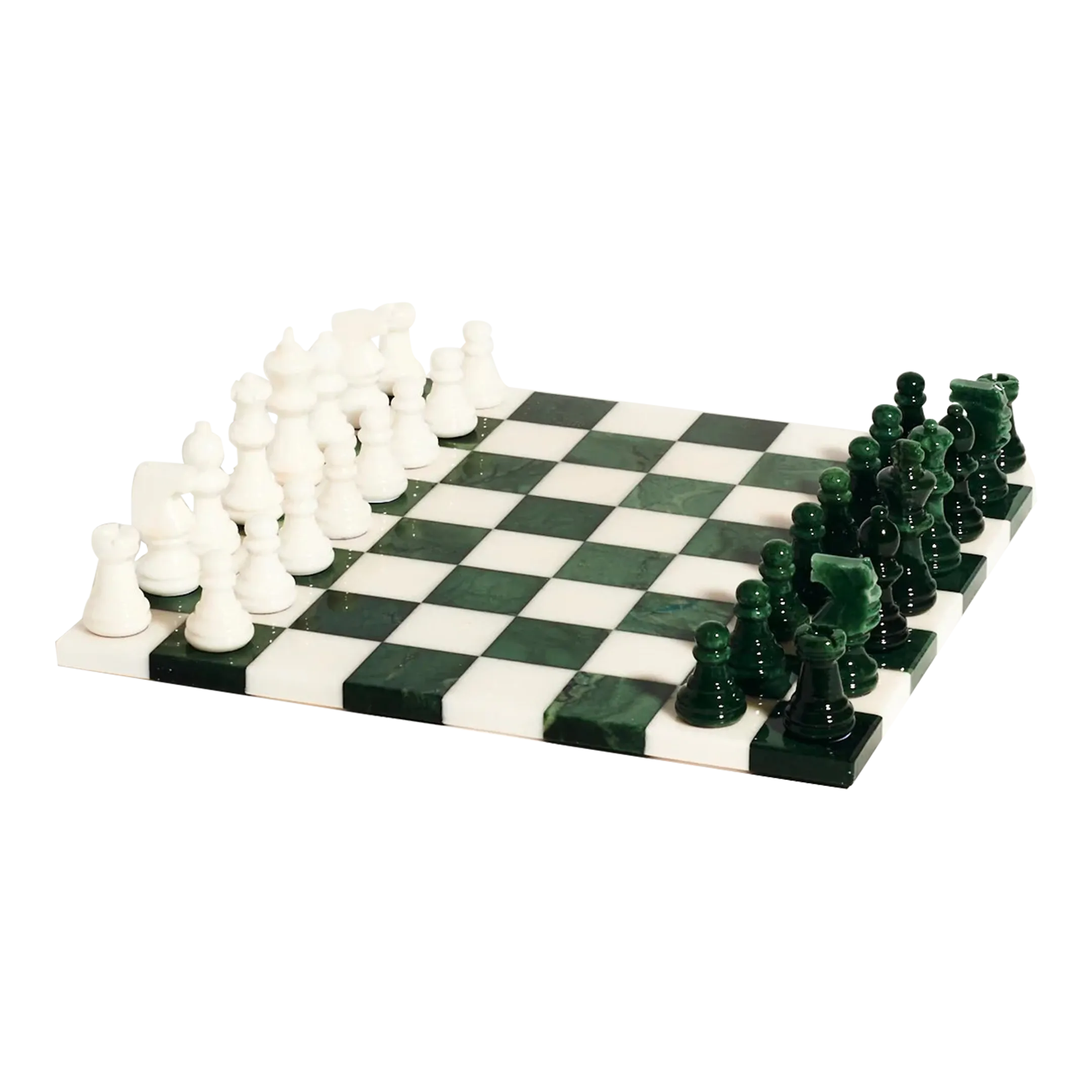 Italian Forest Green/White Large Alabaster Chess Set | Chairish