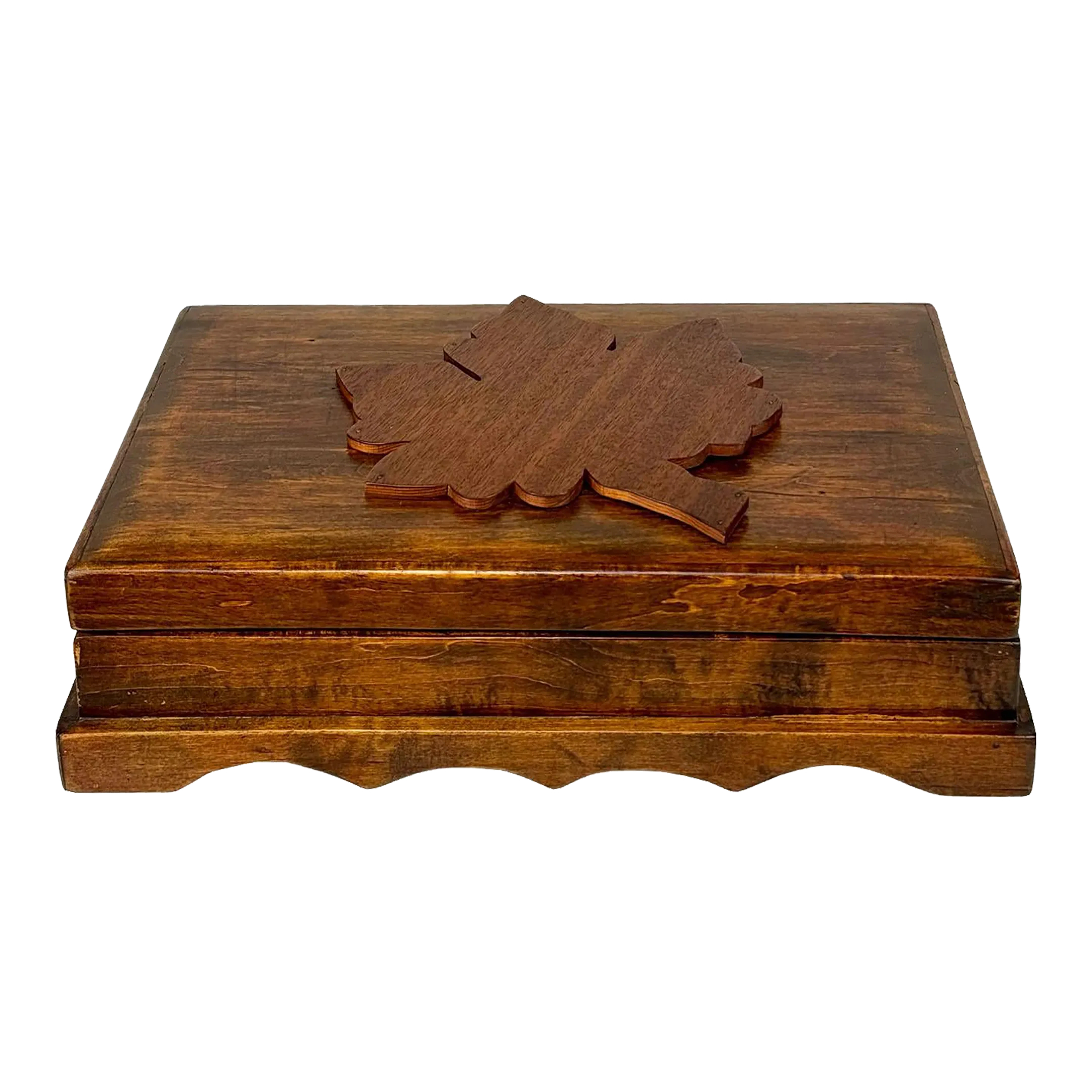 Vintage Traditional Farmhouse Walnut Maple Leaf Storage Box | Chairish