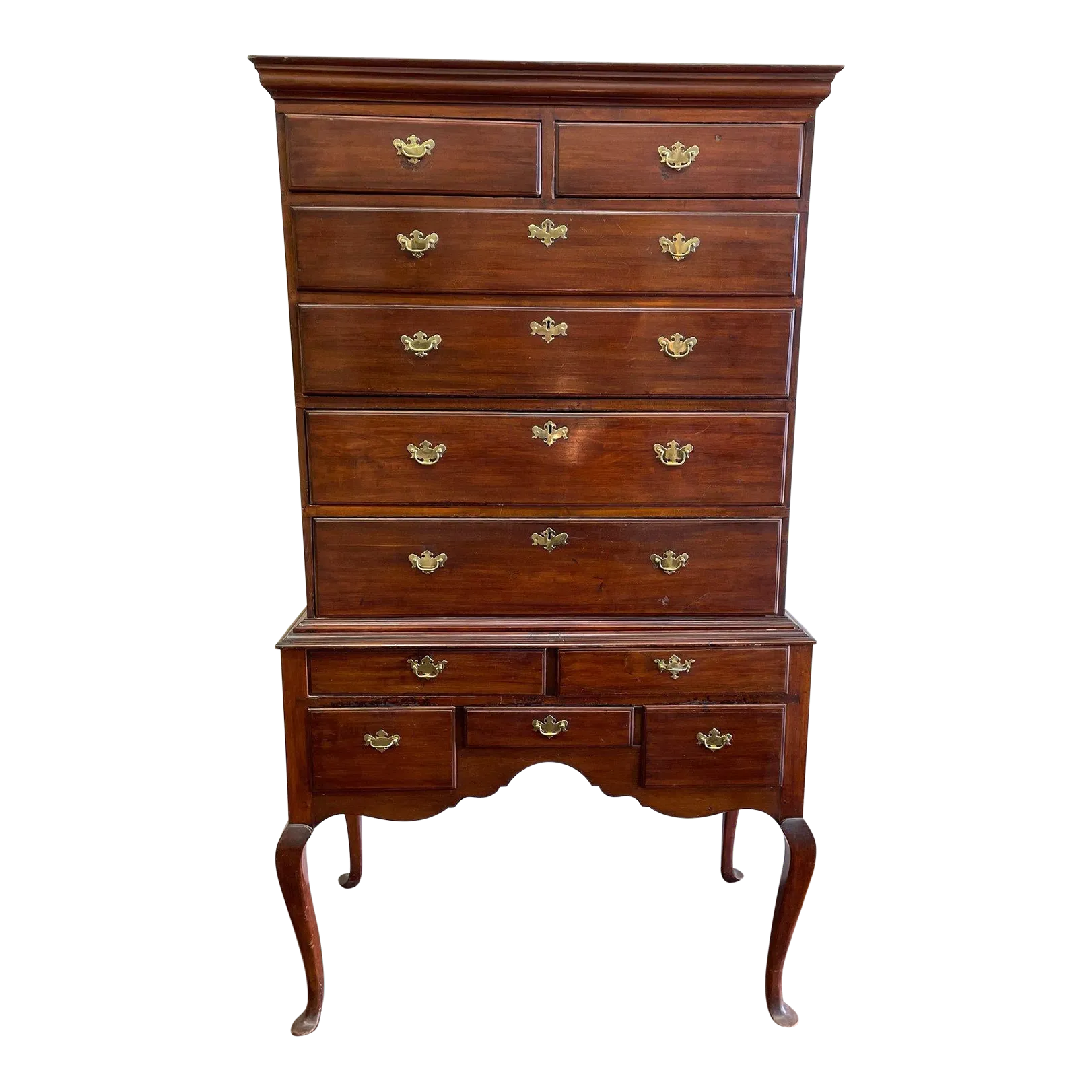 Early 19th Century Antique Mahogany Queen Anne Flat Top Highboy | Chairish