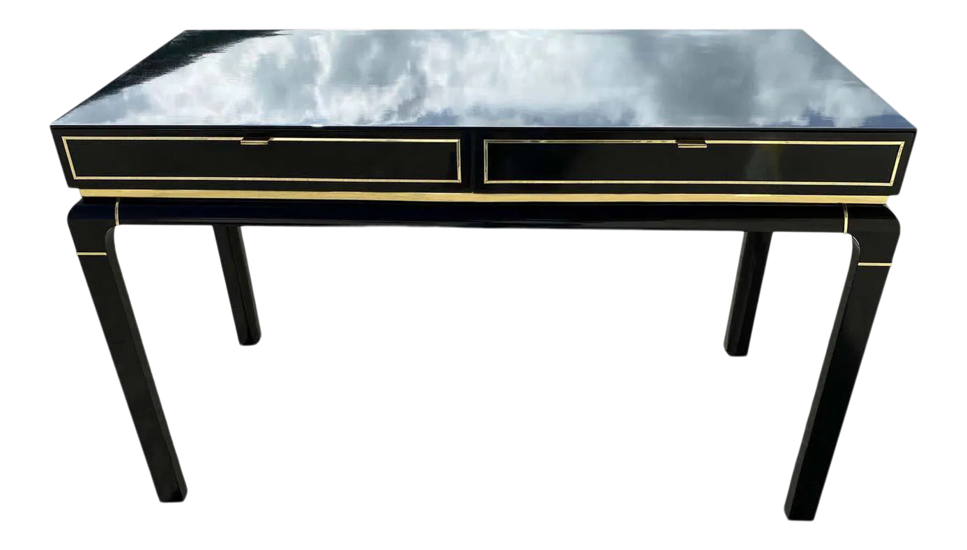 Modern John Stuart Lacquered Writing Desk with Brass Accents | Chairish