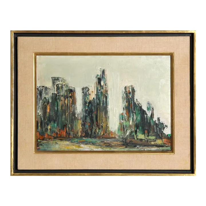Cityscape on Water Ii, Miriam 'midge' Karr Oil on Canvas, Signed Verso ...
